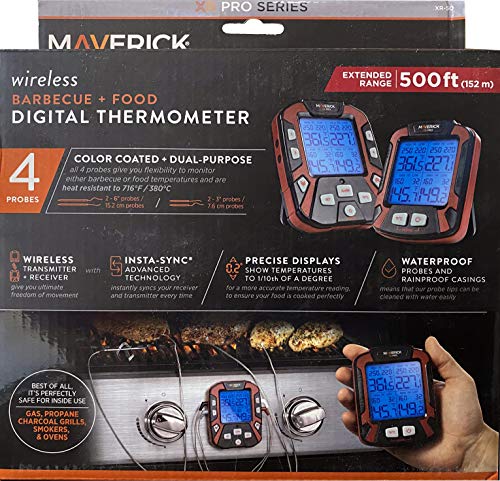 Maverick PRO-Series XR-50 Extended (500FT Range, 4 Probe) Digital Remote Wireless BBQ, Meat & Smoker Thermometer, Black/Red and Z-Cloth Bundle