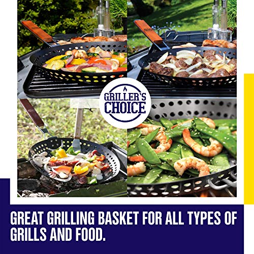 Grillers Choice Grill Basket - Large Non-Stick Commercial Basket With Handle For Outdoor Grilling. Designed By Chef, BBQ Judge. Barbeque Grilling Accessories By Grillers Choice.