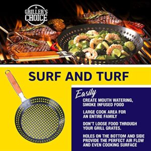 Grillers Choice Grill Basket - Large Non-Stick Commercial Basket With Handle For Outdoor Grilling. Designed By Chef, BBQ Judge. Barbeque Grilling Accessories By Grillers Choice.