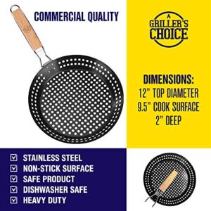 Grillers Choice Grill Basket - Large Non-Stick Commercial Basket With Handle For Outdoor Grilling. Designed By Chef, BBQ Judge. Barbeque Grilling Accessories By Grillers Choice.