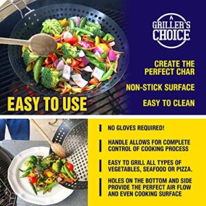 Grillers Choice Grill Basket - Large Non-Stick Commercial Basket With Handle For Outdoor Grilling. Designed By Chef, BBQ Judge. Barbeque Grilling Accessories By Grillers Choice.