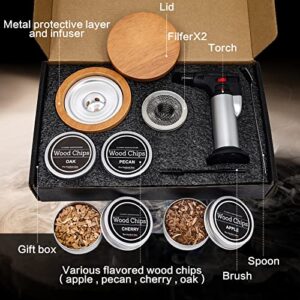 Cocktail Smoker Kit with Torch Whiskey Smoker Kit with 4 Flavors Wood Chips for Cocktails Whiskey Bourbon Cheese & Meats Gifts for Men Boyfriend Husband Dad (No Butane)