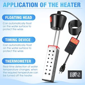 Immersion Bucket Pool Heater, 1500W 10Ft Portable Electric Submersible Water Heater with Timer and Digital LCD Thermometer, Floating Hot Tub Warmer Heater for Inflatable Pool Bathtub