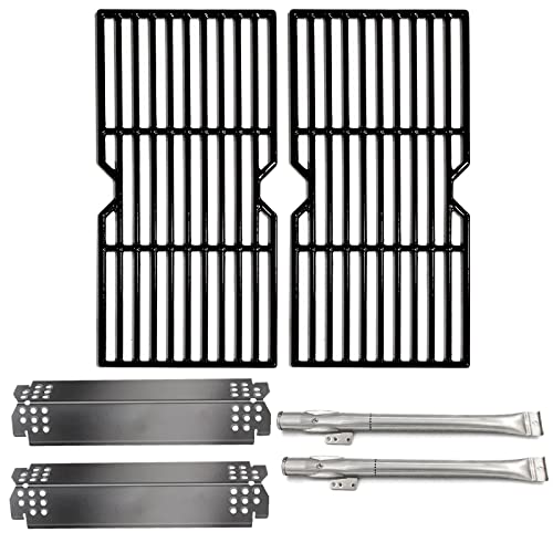 Hongso Grill Parts Replacement for Nexgrill Evolution 720-0864M 2 Burner Grill, 16 15/16" Cast Iron Grill Grates Heat Plates Burner Tubes Included