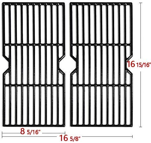 Hongso Grill Parts Replacement for Nexgrill Evolution 720-0864M 2 Burner Grill, 16 15/16" Cast Iron Grill Grates Heat Plates Burner Tubes Included