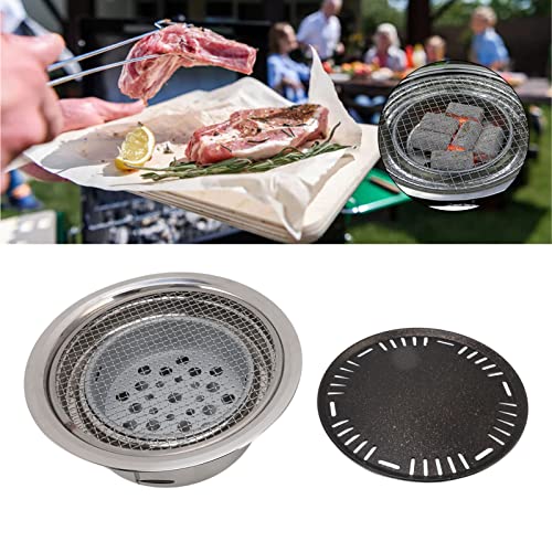 Asixxsix BBQ Charcoal Grill, Stainless Steel Non Stick Korean Grill Portable Round Carbon Barbecue Grill Camping Grill Stove for Outdoor Indoor Picnic Patio Backyard Hiking Fishing