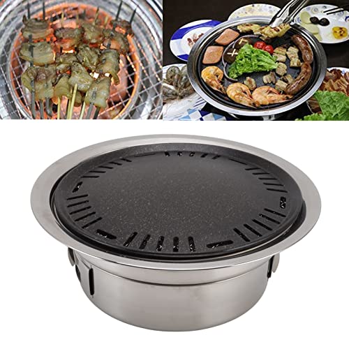 Asixxsix BBQ Charcoal Grill, Stainless Steel Non Stick Korean Grill Portable Round Carbon Barbecue Grill Camping Grill Stove for Outdoor Indoor Picnic Patio Backyard Hiking Fishing