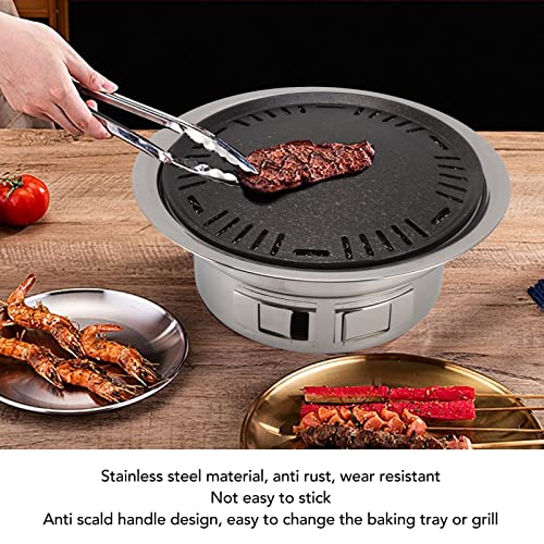 Asixxsix BBQ Charcoal Grill, Stainless Steel Non Stick Korean Grill Portable Round Carbon Barbecue Grill Camping Grill Stove for Outdoor Indoor Picnic Patio Backyard Hiking Fishing