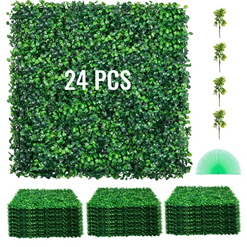 VEVOR 24PCS 20"x20" Artificial Boxwood Panels,Boxwood Hedge Wall Panels,Artificial Grass Backdrop Wall 1.6", Privacy Hedge Screen UV Protected for Outdoor Indoor Garden Fence Backyard