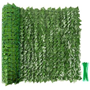 whonline 98.4 x 39.4in artificial ivy privacy fence screen, expandable faux privacy fence, fake ivy leaves hedge with 30pcs zip ties for outdoor apartment decor