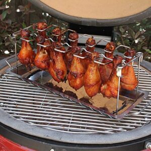 FIRELOOP Chicken Wing Leg Rack BBQ Chicken Drumsticks Rack Stainless Steel Hang Up to 12 Chicken Legs or Wings, Metal Roaster Stand with Drip Tray for Kamado Joe Big Green Egg, Smoker Grill or Oven