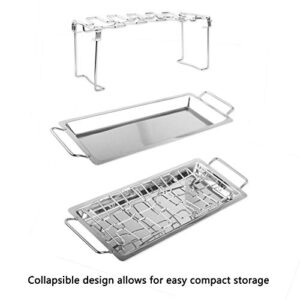 FIRELOOP Chicken Wing Leg Rack BBQ Chicken Drumsticks Rack Stainless Steel Hang Up to 12 Chicken Legs or Wings, Metal Roaster Stand with Drip Tray for Kamado Joe Big Green Egg, Smoker Grill or Oven