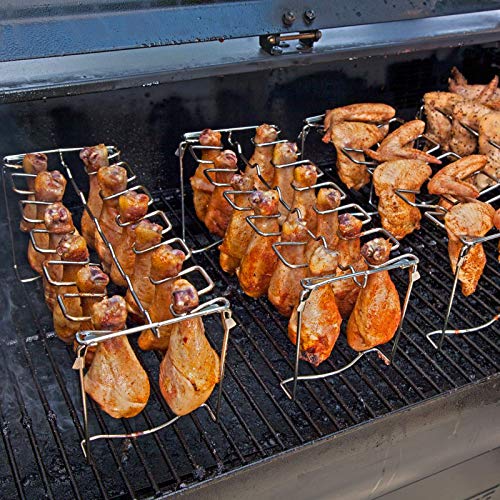 FIRELOOP Chicken Wing Leg Rack BBQ Chicken Drumsticks Rack Stainless Steel Hang Up to 12 Chicken Legs or Wings, Metal Roaster Stand with Drip Tray for Kamado Joe Big Green Egg, Smoker Grill or Oven