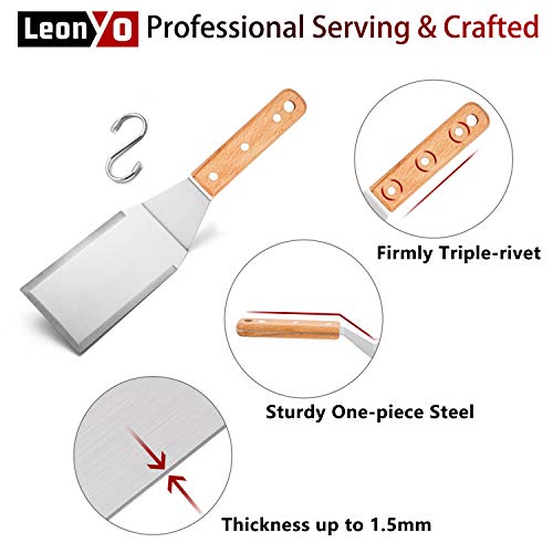 Leonyo Metal Turner Spatula Set of 4, Stainless Steel Griddle Hamburger Turner Spatula for Flat Top Teppanyaki BBQ Cooking, Grill Accessories Replacement Tools, Heavy Duty & Commercial Grade