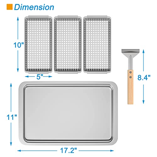 BBQration 3-in-1 Grill Basket Set, Thick Stainless Steel 3 Grilling Baskets, Serving Tray and Movable Handle, Perfect For Grilling Veggies Meats and Fish