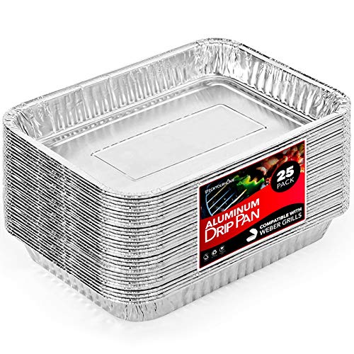 Stock Your Home 1.25” Aluminum Drip Pan (25 Count) Disposable Foil Liner, Compatible with Weber Grills, Dripping Pans, BBQ Grease Tray to Catch Oil, Outdoor Weber Grill Accessories