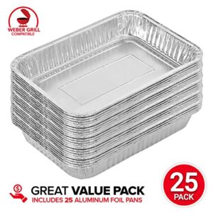 Stock Your Home 1.25” Aluminum Drip Pan (25 Count) Disposable Foil Liner, Compatible with Weber Grills, Dripping Pans, BBQ Grease Tray to Catch Oil, Outdoor Weber Grill Accessories