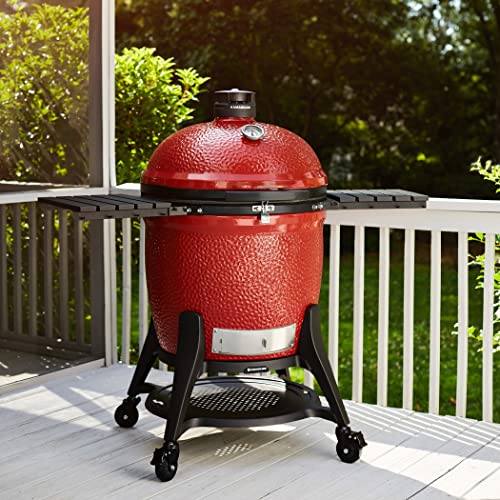 Kamado Joe Big Joe III 24 inch Charcoal Grill in Blaze Red with Grill Cover Bundle, KJ15041021