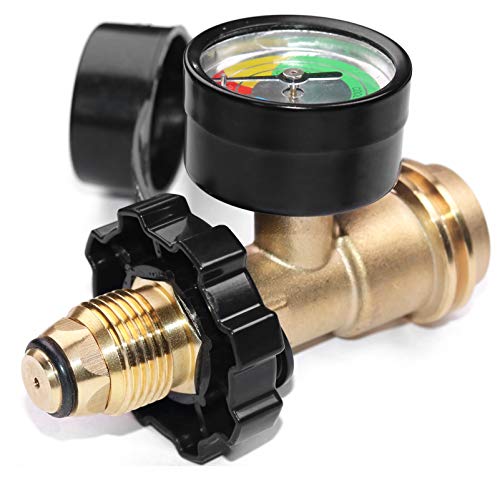 DOZYANT POL Propane Tank Adapter with Gauge Universal Fit Convert POL LP Tank Valve to QCC1 / Type1, Propane Tank Gauge Old to New Connection Adapter Type