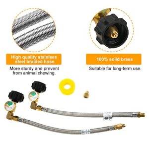 Hicello 1/4" RV Propane Hose with Gauge, Five-piece Set of Propane Hoses Including 2PCS 12" Stainless Steel Braided Hose, 1/4" Inverted Connector, QCC1 Connector and Seal Tape for Camper BBQ Gas Grill