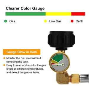 Hicello 1/4" RV Propane Hose with Gauge, Five-piece Set of Propane Hoses Including 2PCS 12" Stainless Steel Braided Hose, 1/4" Inverted Connector, QCC1 Connector and Seal Tape for Camper BBQ Gas Grill