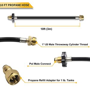 LONGADS 10FT Propane Hose Adapter 5lb to 100lb,High Pressure Propane Adapter Hose for Camping Stove, Outdoor Heater, 1 LB Portable Grill to LP Cylinder POL Connection