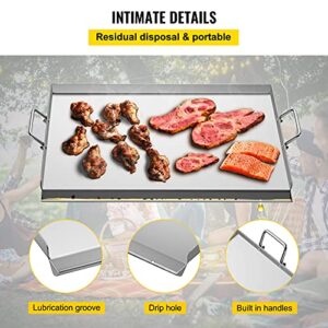 VEVOR Stainless Steel Griddle, 23" x 16" Griddle Flat Top Plate, Griddle for BBQ Charcoal/Gas Gril with 2 Handles, Rectangular Flat Top Grill with Extra Drain Hole for Tailgating and Parties.