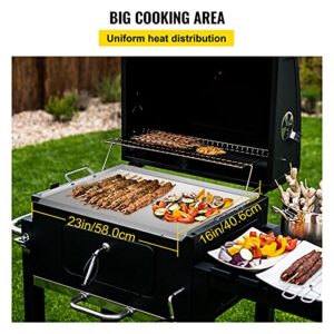 VEVOR Stainless Steel Griddle, 23" x 16" Griddle Flat Top Plate, Griddle for BBQ Charcoal/Gas Gril with 2 Handles, Rectangular Flat Top Grill with Extra Drain Hole for Tailgating and Parties.