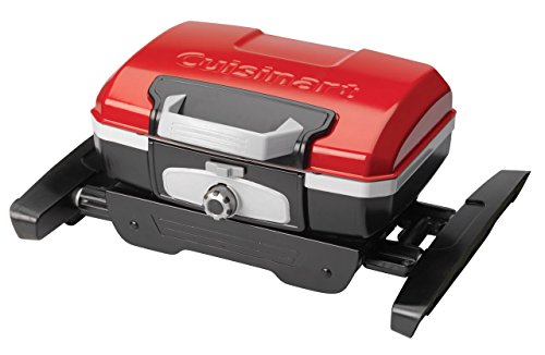 Cuisinart CGG-180 CGG180 Propane, 31.5" H x 16.5" W x 16" L, Petit Gourmet Portable Gas Grill with VersaStand, Red & QG-012B LP Adapter Hose, 4 feet, Black