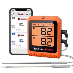 thermopro wireless meat thermometer of 500ft, bluetooth meat thermometer for smoker oven, grill thermometer with dual probes, smart rechargeable bbq thermometer for cooking turkey fish beef