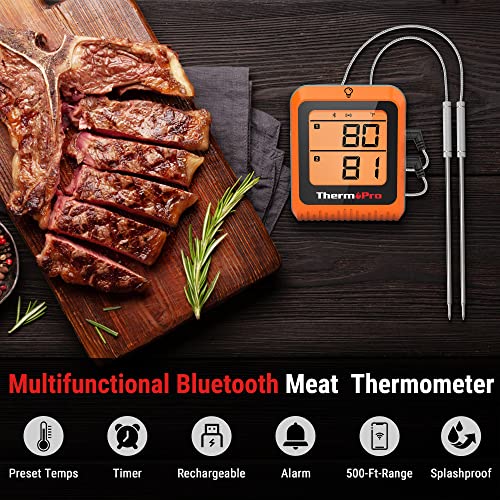 ThermoPro Wireless Meat Thermometer of 500FT, Bluetooth Meat Thermometer for Smoker Oven, Grill Thermometer with Dual Probes, Smart Rechargeable BBQ Thermometer for Cooking Turkey Fish Beef