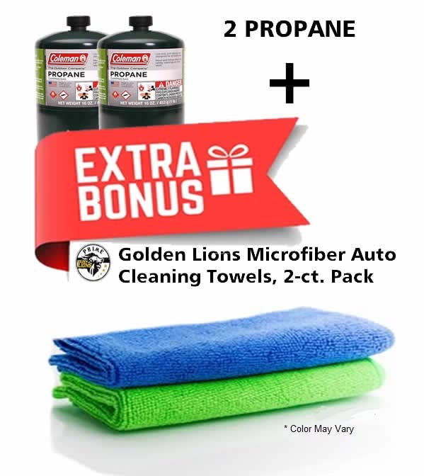 Propane Tank 2 Pack with Golden Lion Bonus: 2 Cleaning Towels Green 16oz