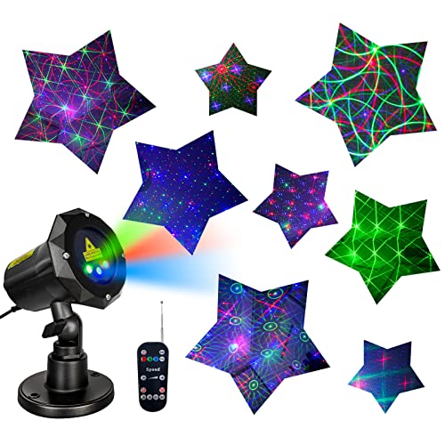 JOY SPOT! 8 Patterns 3 Color Christmas Laser Lights, Outdoor Garden Lights Moving RGB Stars Show for Outdoor, Party, Halloween, Xmas