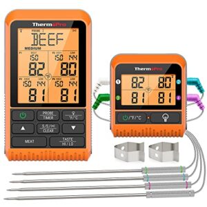 thermopro tp829 wireless meat thermometer for grilling and smoking, 1000ft grill thermometer for outside grill with 4 meat probes, bbq thermometer for smoker oven cooking beef turkey