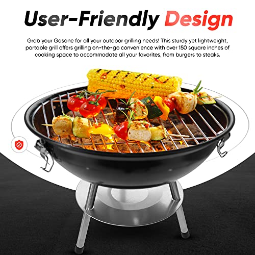 Gas One Charcoal Grill – 14-inch Portable – Barbecue Grill with 3-Point Locking Lid for Heat Preservation – Dual Venting System – Small Charcoal Grill for Backyard, Camping, Boat