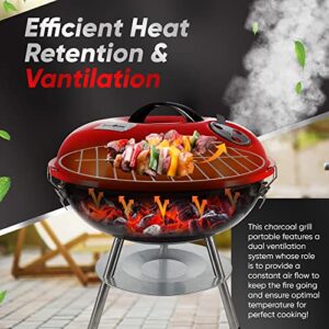 Gas One Charcoal Grill – 14-inch Portable – Barbecue Grill with 3-Point Locking Lid for Heat Preservation – Dual Venting System – Small Charcoal Grill for Backyard, Camping, Boat