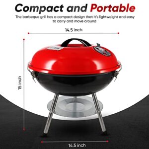 Gas One Charcoal Grill – 14-inch Portable – Barbecue Grill with 3-Point Locking Lid for Heat Preservation – Dual Venting System – Small Charcoal Grill for Backyard, Camping, Boat