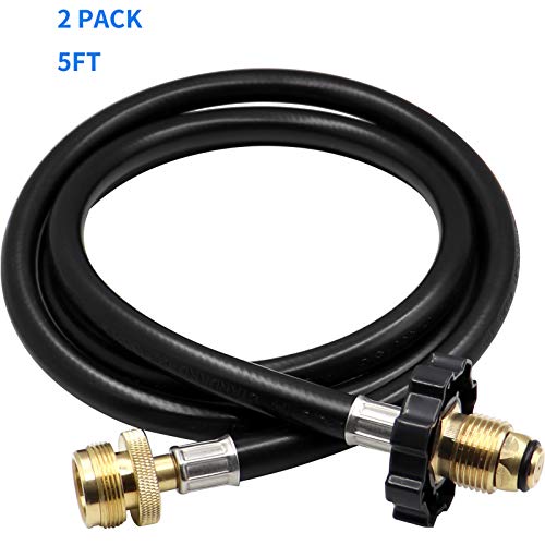 Propane Adapter Hose 5FT 1lb to 20lb POL Male Hose Compatible with Buddy Heater, Coleman Stove, Portable Grill,1lb Male Throwaway Cylinder Thread CGA600 Outlet to 5-100lb Tank CSA Certified 2Pack