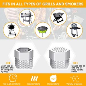 4 Pcs Pellet Smoker Tube 6 Inches Stainless Steel Perforated BBQ Wood Pellet Tube Smoker with 8 Hooks and 4 Brushes for Cold/hot Smoking Cheese, Pork, Fish, Nuts, Beef