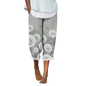 kingspinner womens capri graphics pants women’s linen pants flowers print women’s linen cropped pants