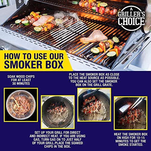 Smoker Wood Chip Box For BBQ Grill. Add Wood Chips To Tray For The Best Tasting Barbeque. Stainless Steel Thick Box For Gas, Charcoal and Wood. Best Grilling Accessory - Tool. By Grillers Choice