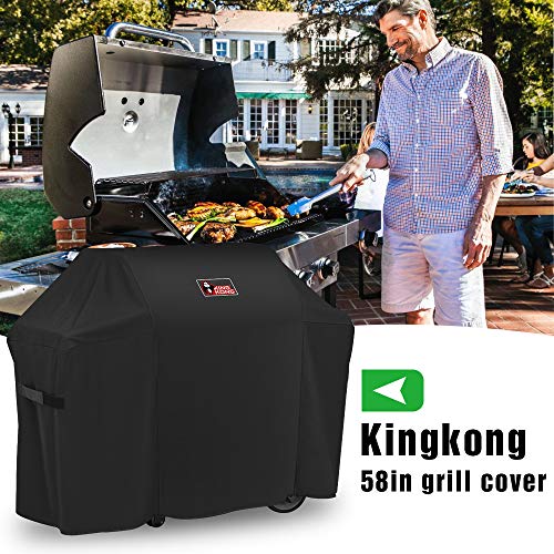 Kingkong Grill Cover 7130 Premium Outdoor Cover for Weber Genesis II 3 Burner & Genesis 300 Series Grill and Genesis II LX 300 Series Gas Grill Including Stainless Steel Meat Fork, Spatula and Tongs