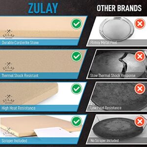 Zulay Kitchen Large Pizza Stone For Oven And Grill - Free Bench Scraper Included - Thermal Shock Resistant Baking Stone - Cooking Stone - 15 x 12 Inch