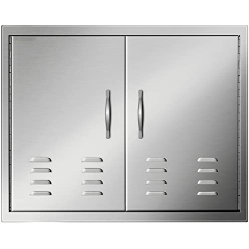 Mophorn Outdoor Kitchen Doors, 30W x 21H Inch, 304 Stainless Steel Double Doors with Vents, BBQ Access Door with 2 Detachable Handles and 6 Hooks, for BBQ Island