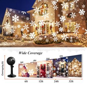 Christmas Projector Lights Outdoor Waterproof Snowflakes Xmas Show LED Indoor Projection Light White Snowfall Spotlight for Holiday Party House Garden Patio Landscape Outside Decorations