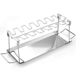 Chicken Leg Rack for Grill with Dip Tray and Large Rib Rack for Smoking Bundle - High Grade Stainless Steel - Easy to Use and Clean