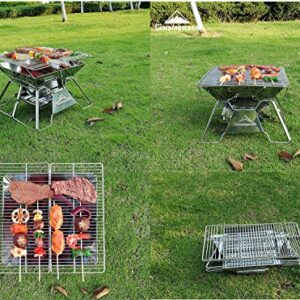 CAMPINGMOON Stainless Steel Portable Camping Grill & 8pcs of 13.8-inch Long Double Prong BBQ Skewers MT-2+MK-8