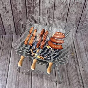 CAMPINGMOON Stainless Steel Portable Camping Grill & 8pcs of 13.8-inch Long Double Prong BBQ Skewers MT-2+MK-8