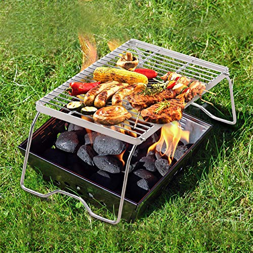 RedSwing Folding Campfire Grill, Heavy Duty 304 Stainless Steel Grate, Portable Camping Grill with Legs and Carrying Bag, Large