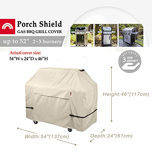 Porch Shield 54W x 24D x 46H inch Premium Gas Grill Cover Up to 52 inch - Waterproof 600D BBQ Covers for Weber, Brinkmann, Char-Broil and More, Light Tan